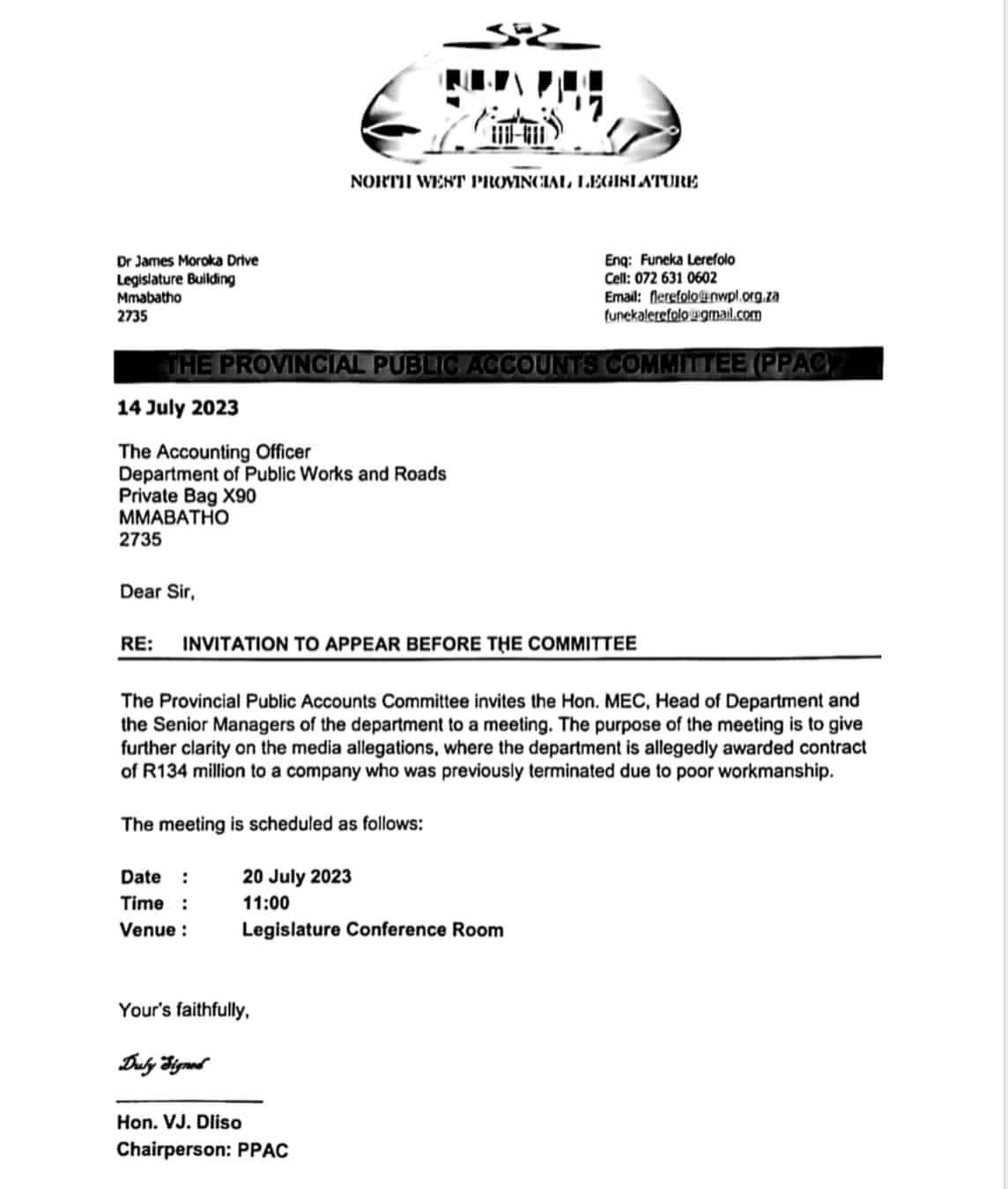 North West Terminates Ndhuna Tender After Legislature Demands Answers ...